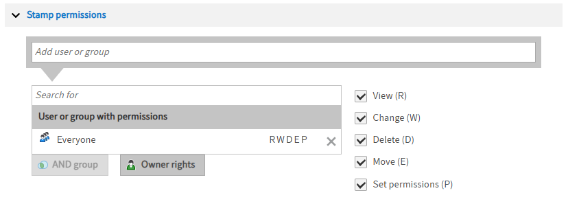 'Stamps' area | Configuration and administration