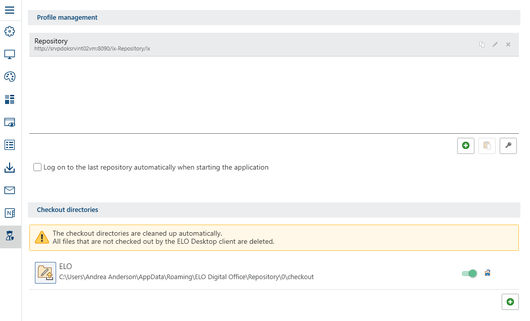 User menu [your name] | ELO Desktop Client