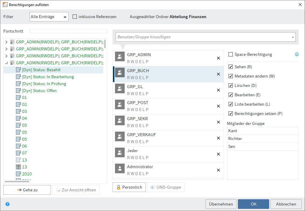 Tab 'Verwalten' | ELO Java Client
