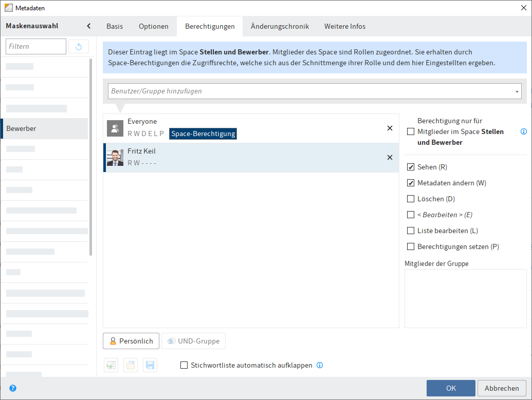Tab 'Verwalten' | ELO Java Client