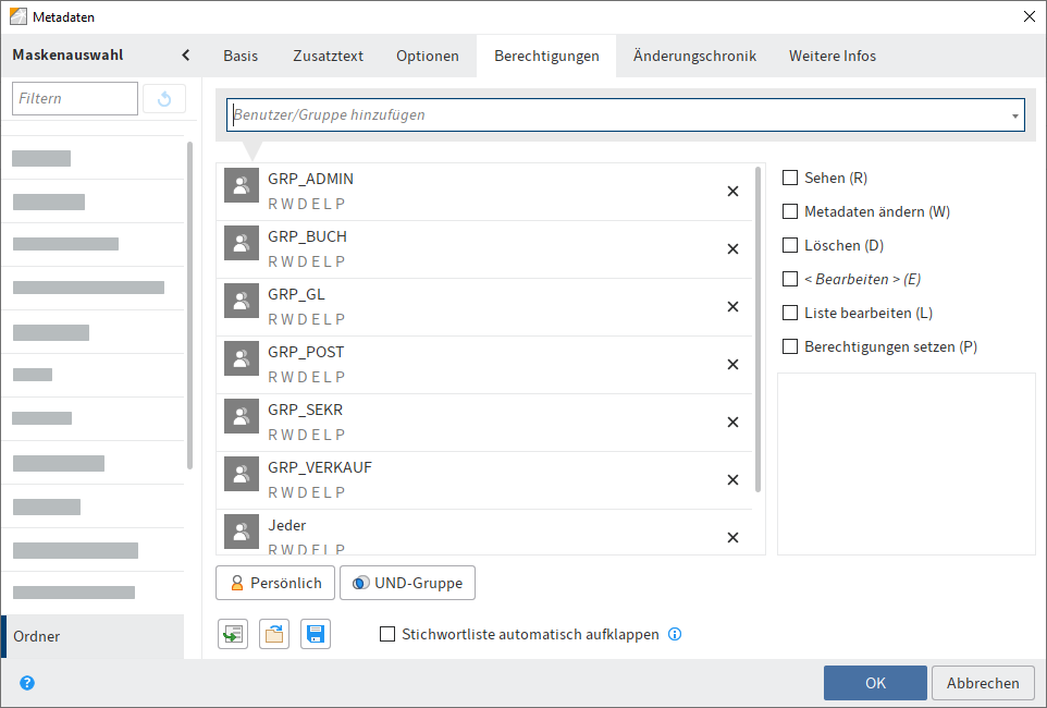 Tab 'Verwalten' | ELO Java Client