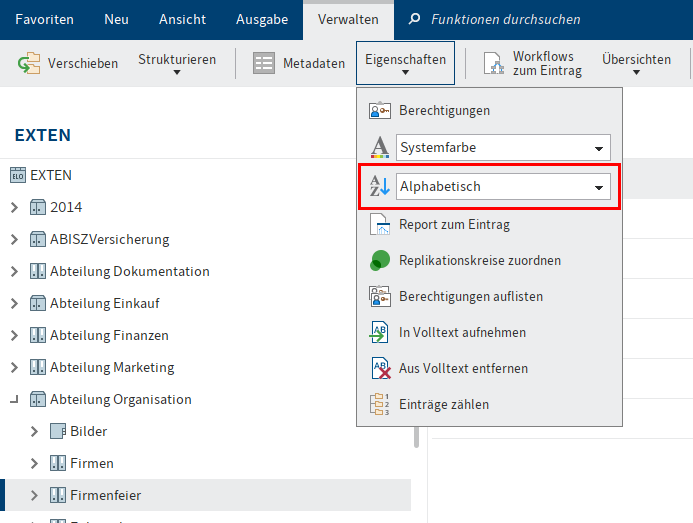 Tab 'Verwalten' | ELO Java Client