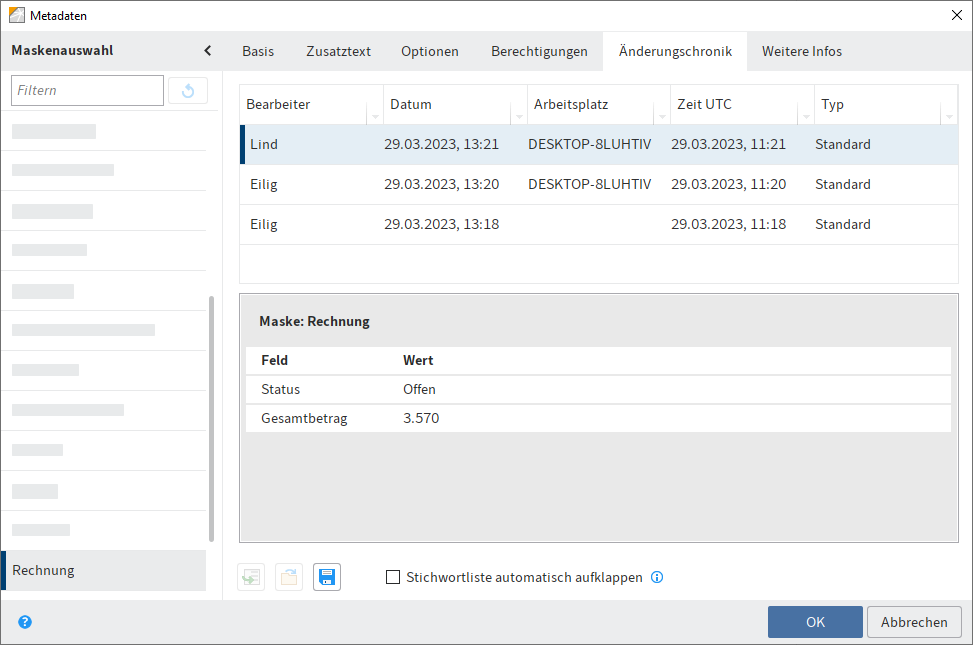 Tab 'Verwalten' | ELO Java Client