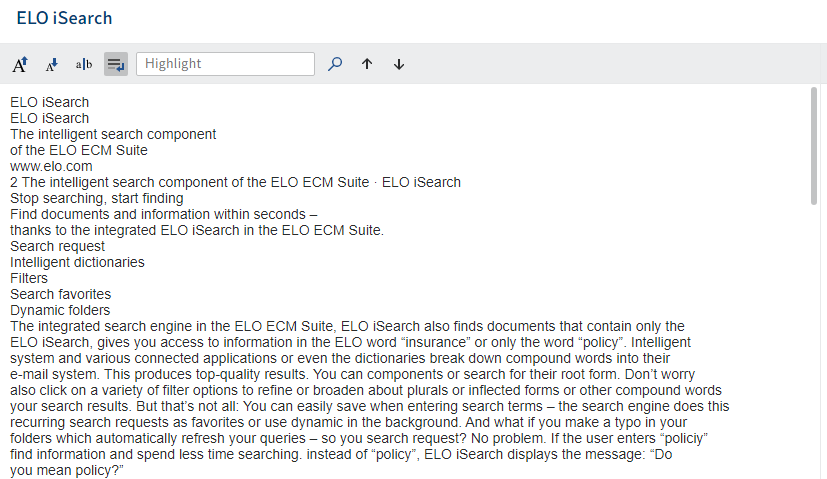 'View' tab | ELO Web Client
